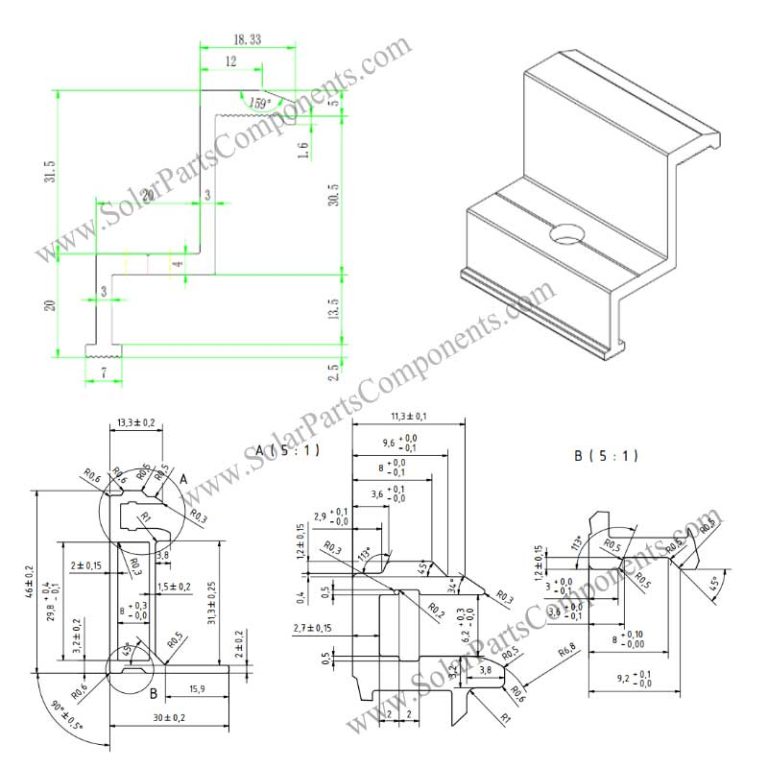 Aluminum solar end clamps for frame solar panel mounting