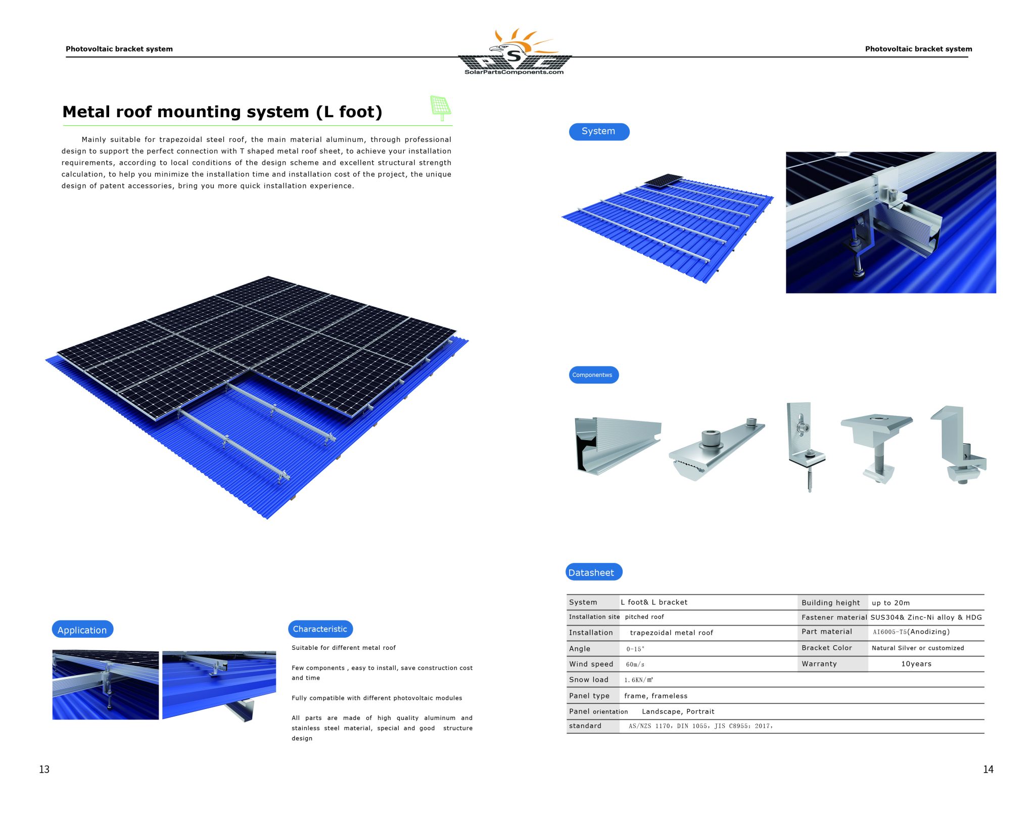 L feet clamp Solar Mounting Systems for metal, zinc, tin, iron ...