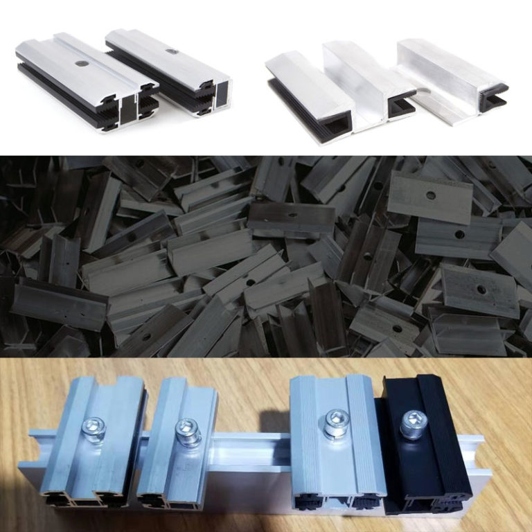 Aluminum mid clamps for frameless solar panel mounting