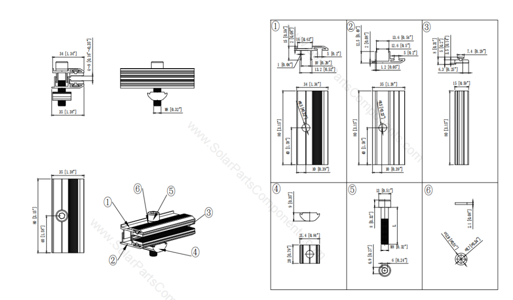 Aluminum mid clamps for frameless solar panel mounting