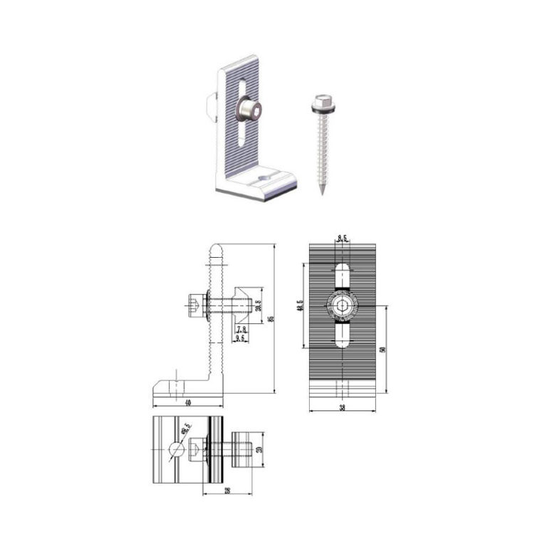 Drawing of Solar L Foot Clamps and Brackets for Metal Roofing