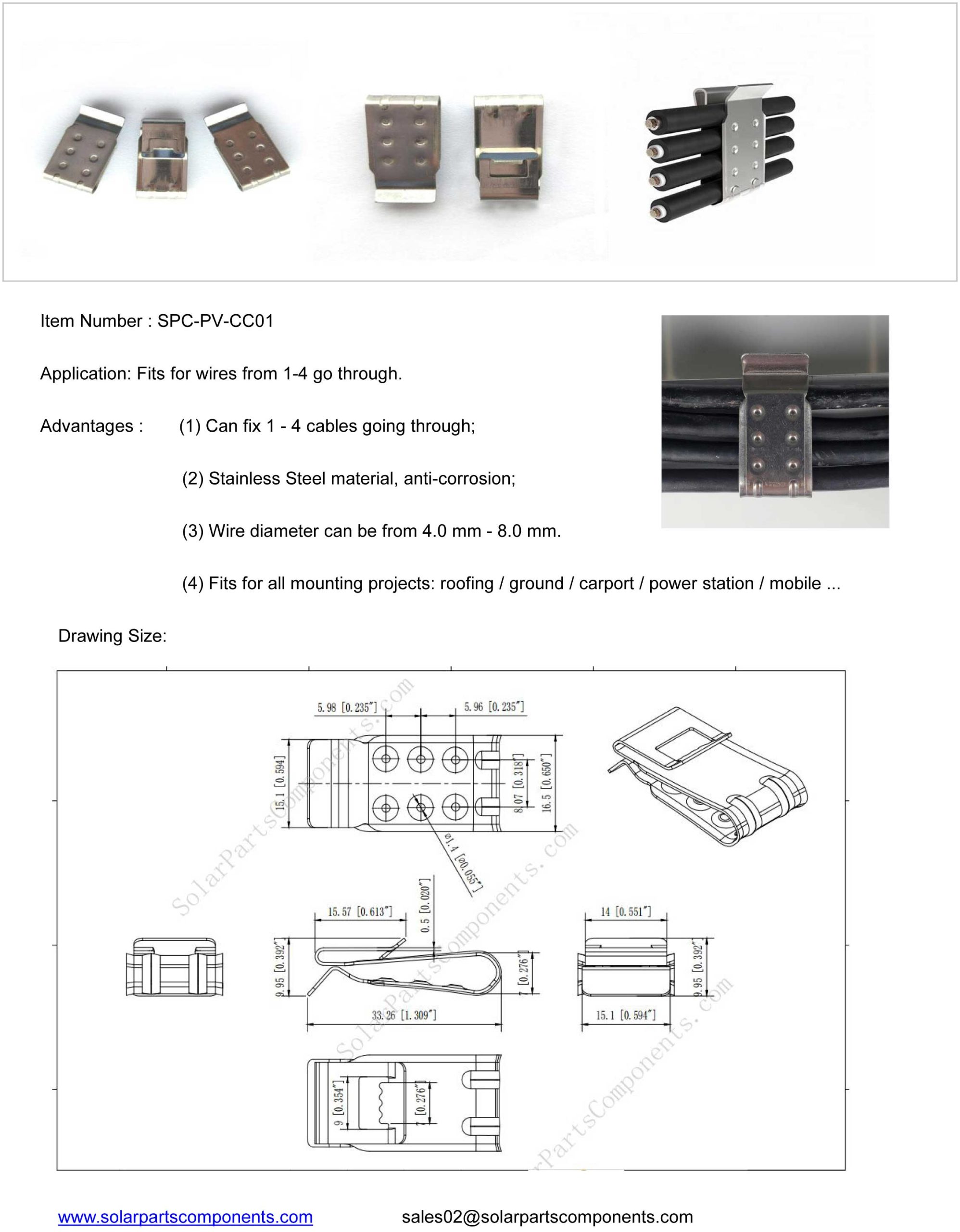 Four lines solar cable clips for solar panel mounting installation