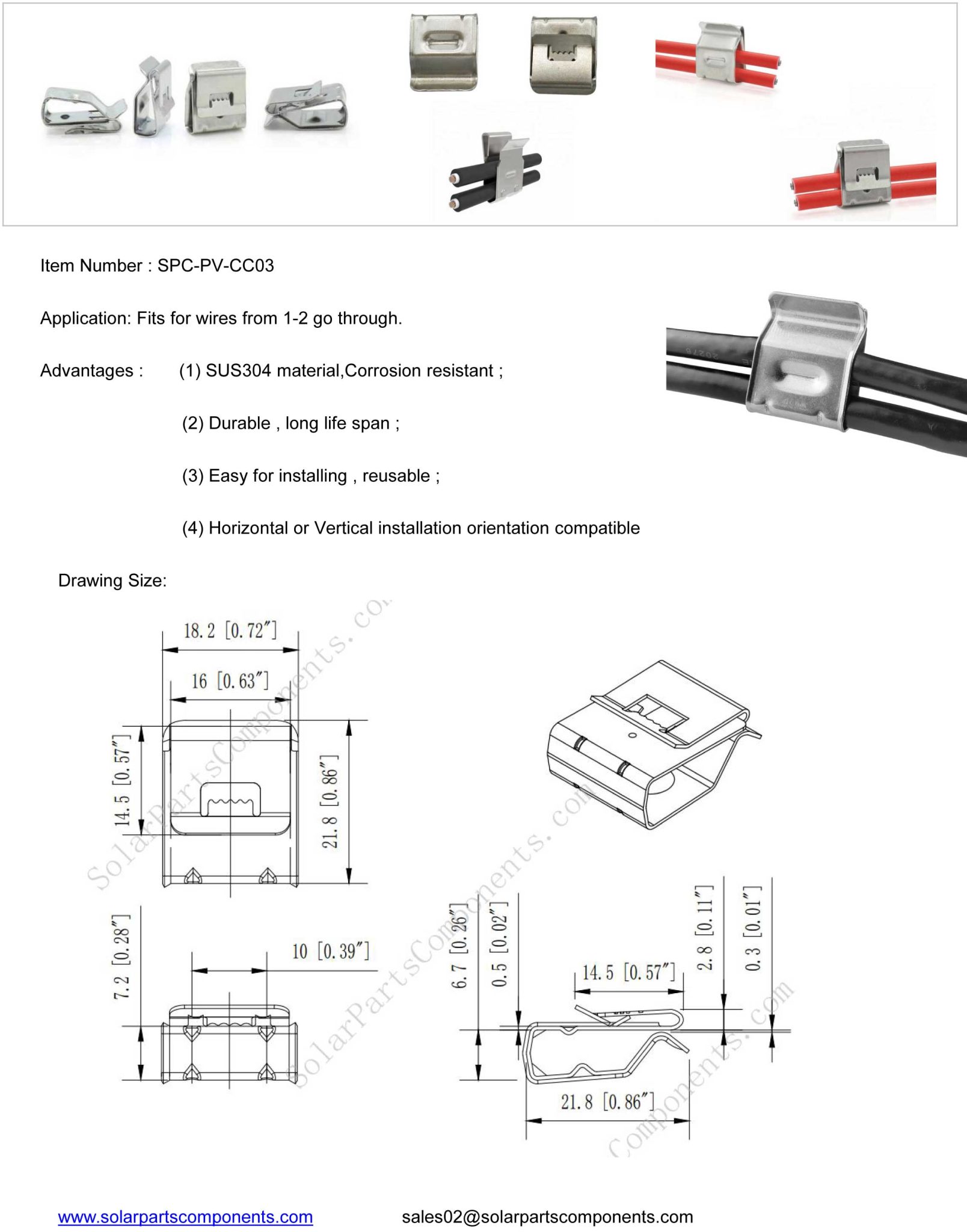 Two lines solar cable clips for solar panel mounting installation