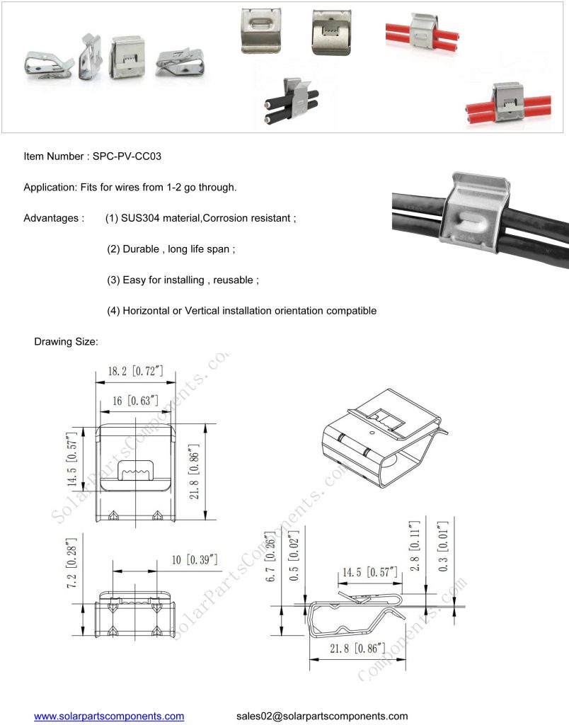 Two lines solar cable clips for solar panel mounting installation