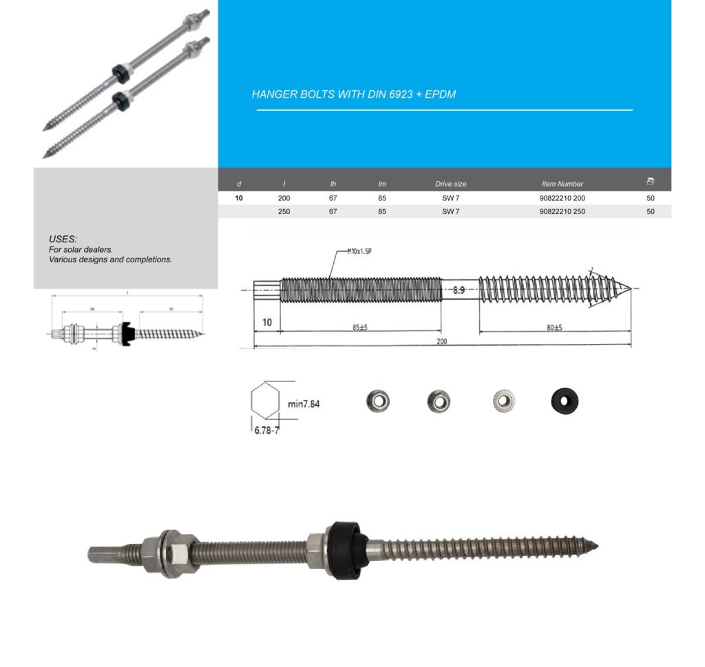 Solar hanger bolts for PV module roof mounting system
