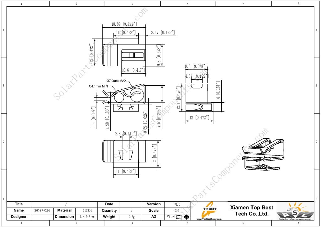 Solar Cable Clips 90 Degree for solar panel mounting installation.