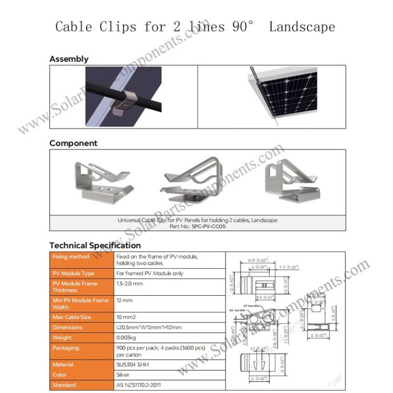 Solar Cable Clips 90 Degree for solar panel mounting installation.