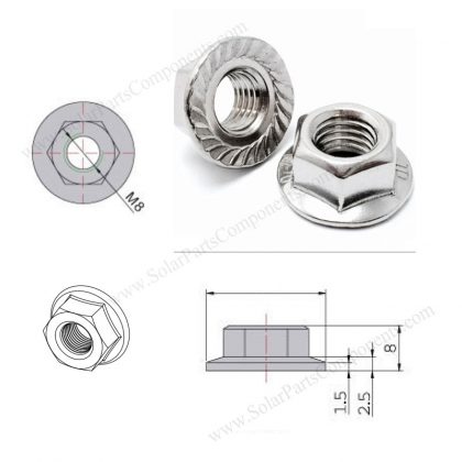 Flange nuts SUS304 stainless steel made for M8 screws and bolts, SPC-F-N208
