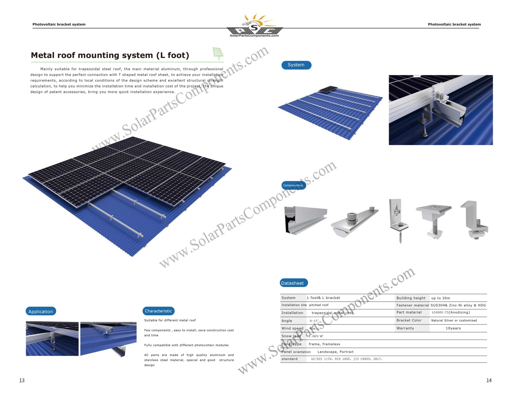 Solar roof mounts with L foot brackets, SPC-RF-CK08-F-W680