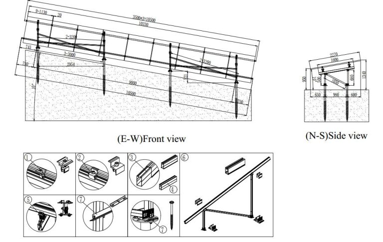 Solar Panel Sloping Ground Mounting System, SPC-GC-4H-W-EW