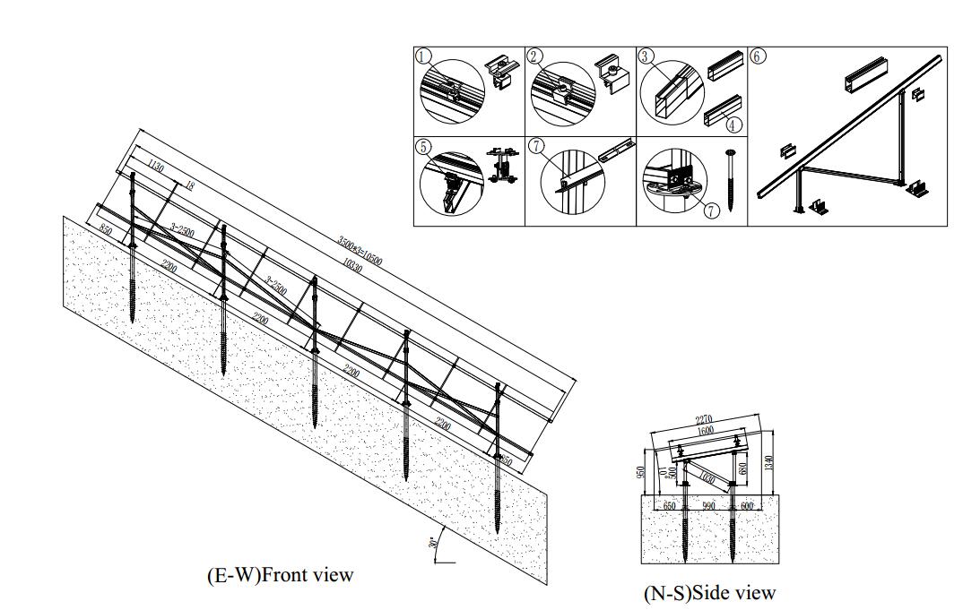 Solar Panel Sloping Ground Mounting System, SPC-GC-4H-W-EW