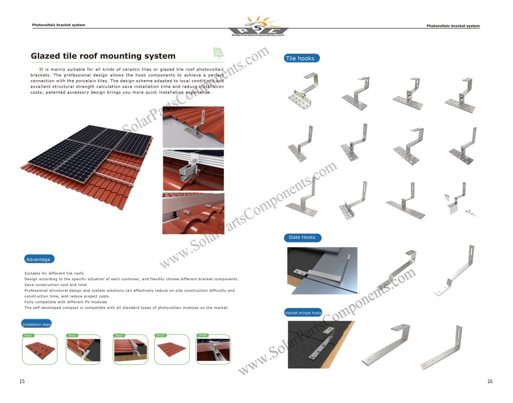 solar panel Tile roof hook mounting system