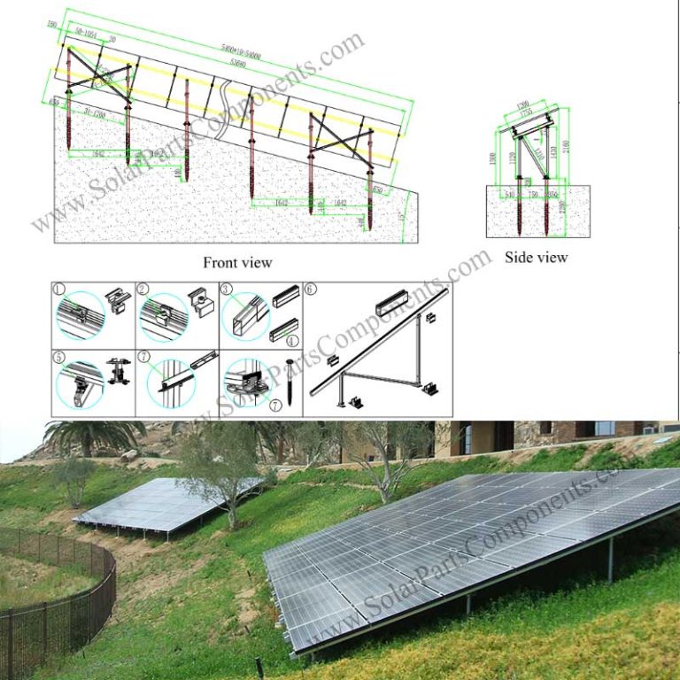 Solar panel ground racking for slant places, SPC-GA-4H-W-EW-SN