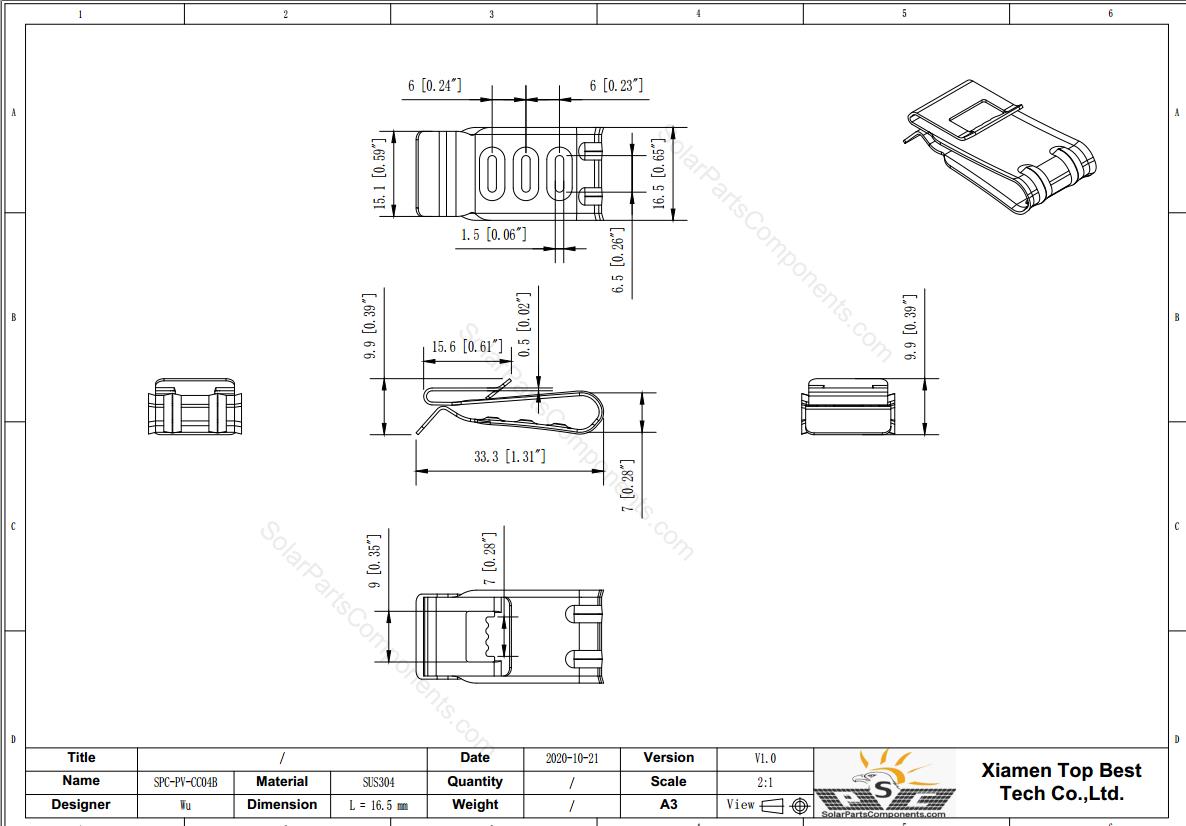Solar PV cable clips, stainless steel made, SPC-PV-CC07