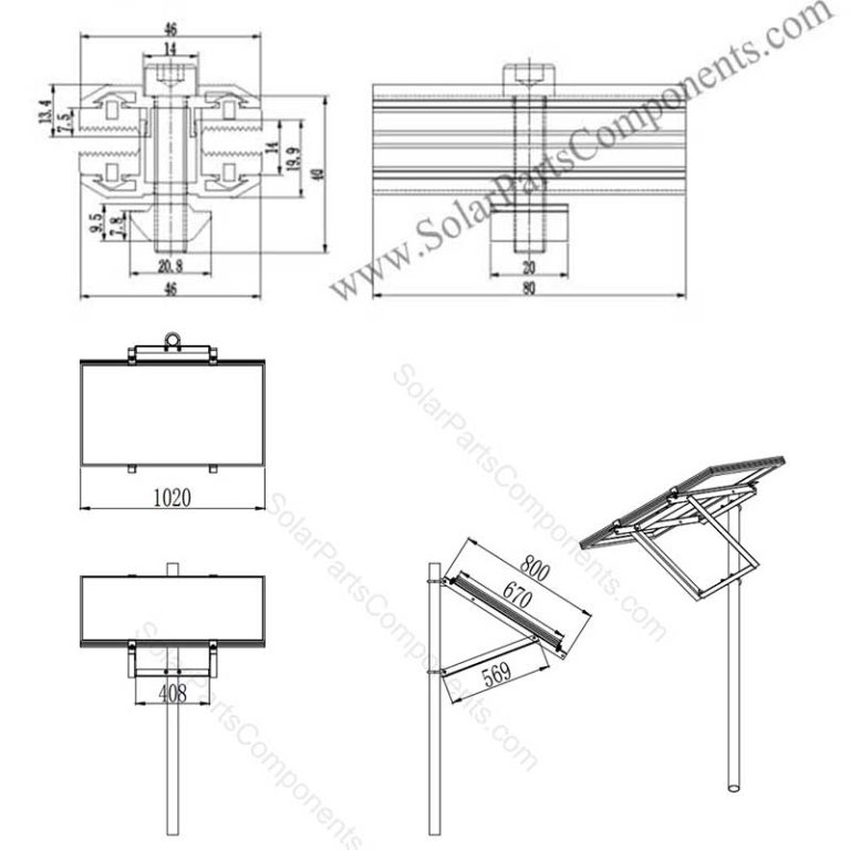 frameless solar panel mid clamps, AL 6005-T5, 8 - 15 mm