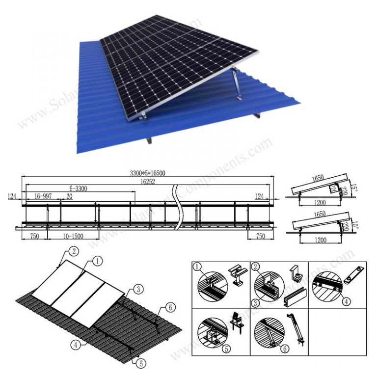 Solar panel metal roof tilting racking system, 10-15 tilt, adjustable