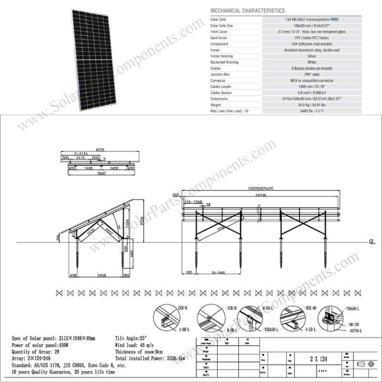 Solar Panel ground mount structure with ground screw, 3.2MW