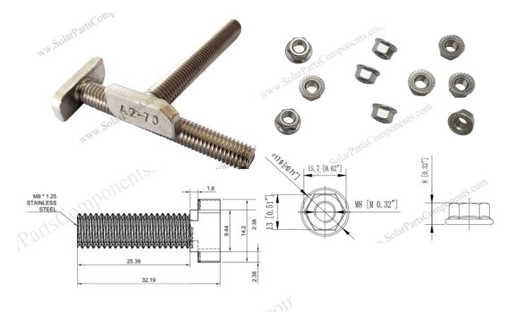 T bolts for solar panel M8,SUS304 corrosion resistance
