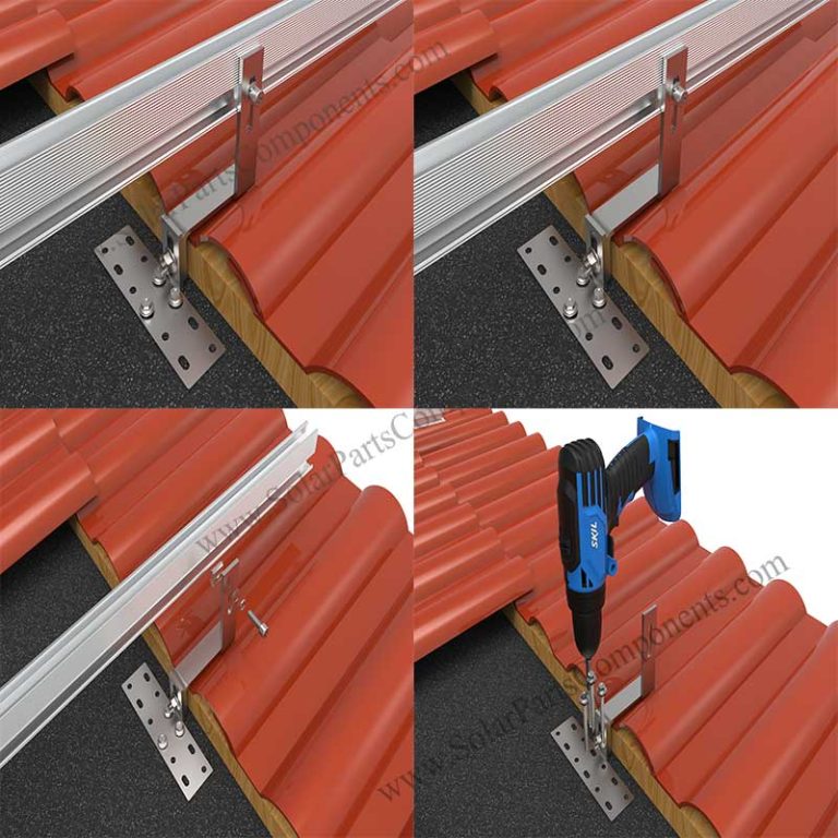 Adjustable PV roof hook, Stainless steel, pitched roof installation.