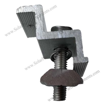 Solar panel end clamps with earthing, made of aluminum.