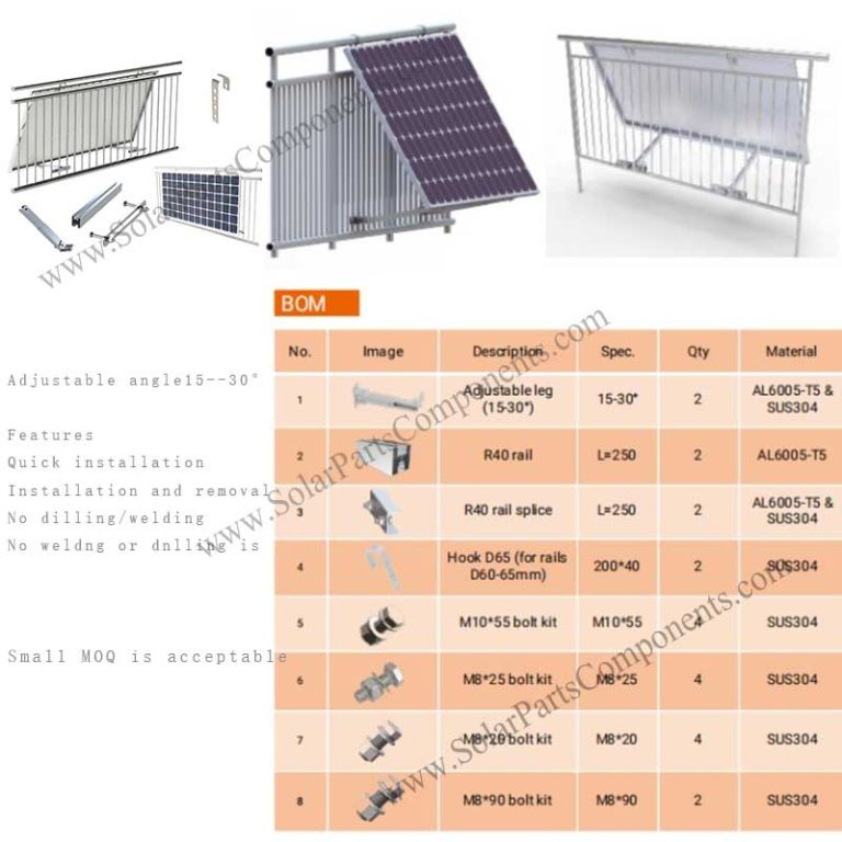 Balcony adjustable solar racking kit